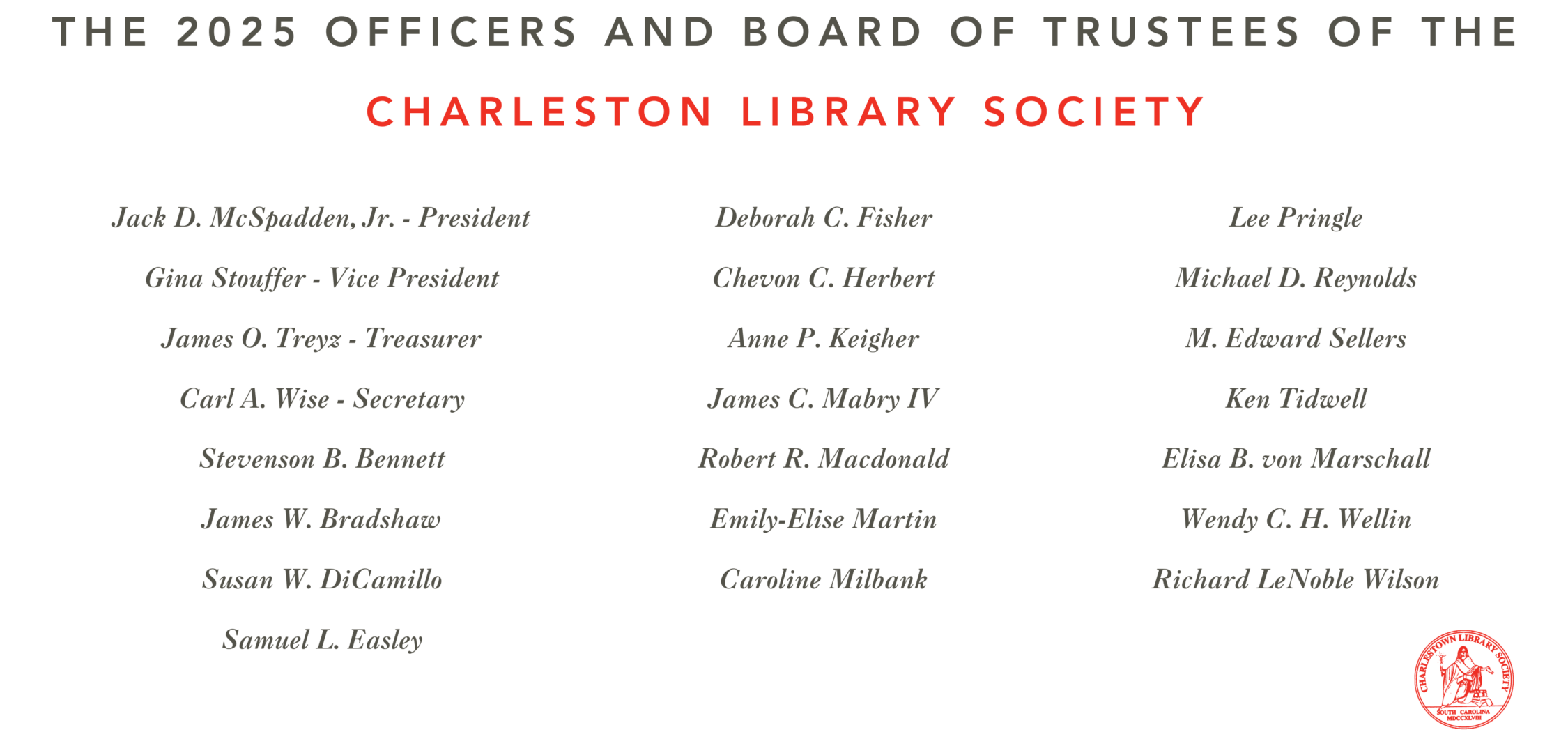 Staff & Trustees - Charleston Library Society